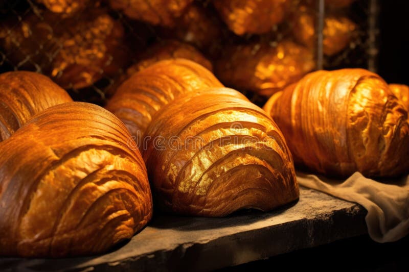 Close-up of Golden Crusty Loaves in Bakery Stock Illustration ...