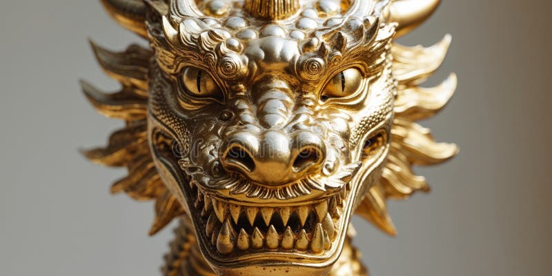 Close Up of a Golden Dragon Statue with Fangs and Eyes Stock Image ...