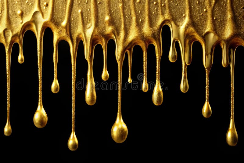 Golden Dripping Liquid Paint Texture on Black Background Stock ...