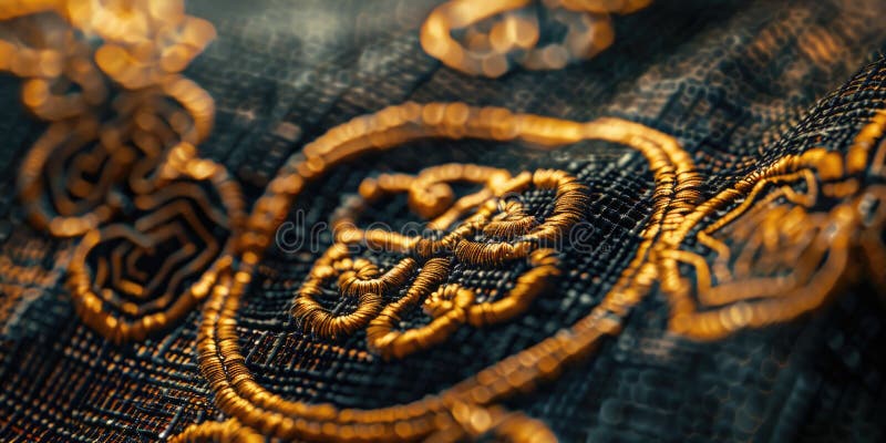 Close-up of Golden Embroidery on Textile Stock Illustration ...