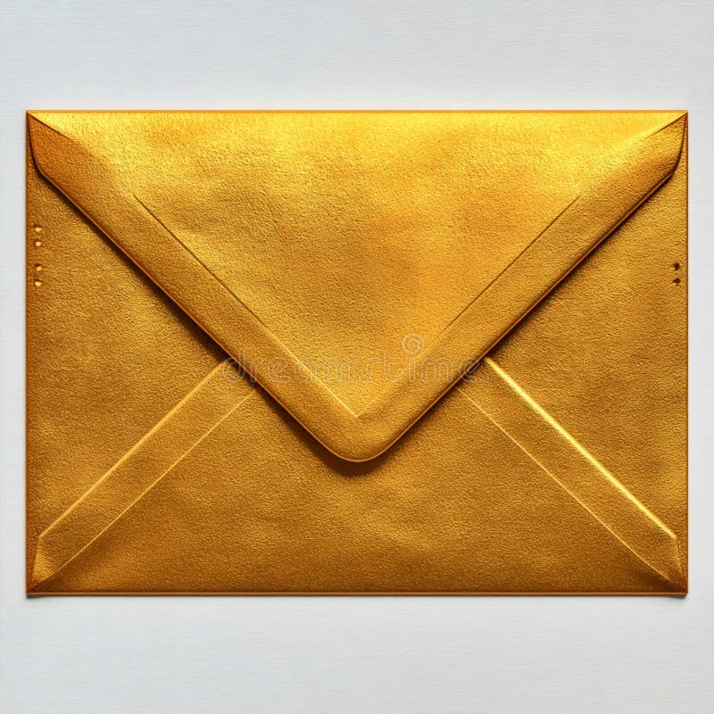 Close Up of a Golden Envelope on a White Surface View from Top Stock ...