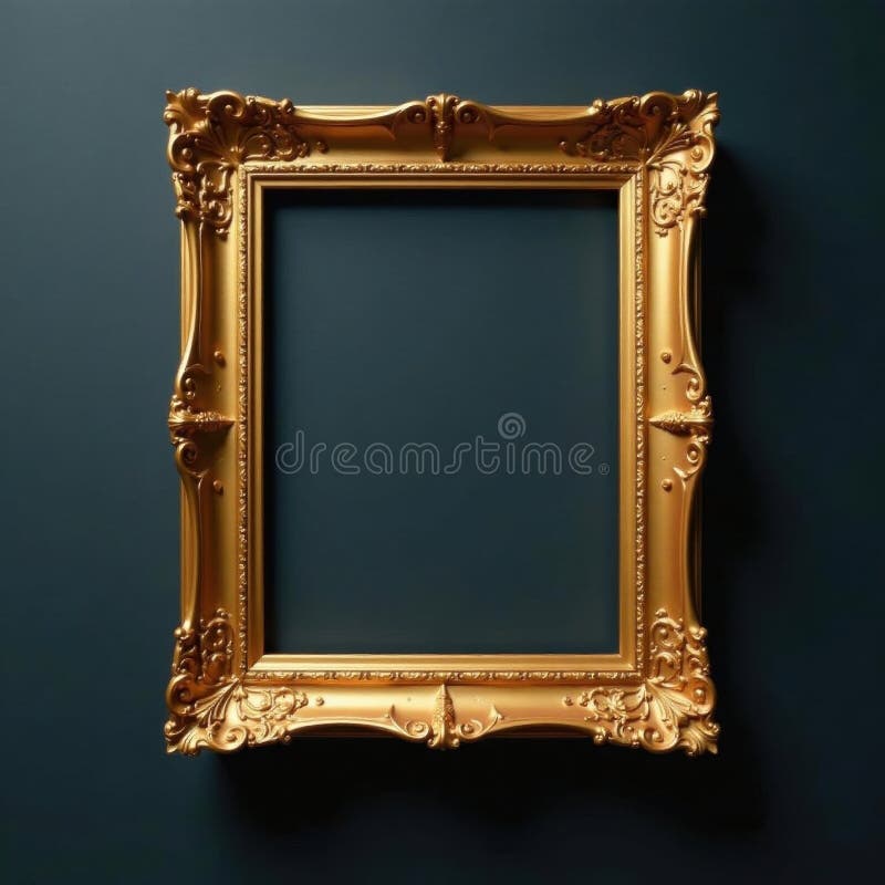 Close Up of a Golden Frame Against a Dark Museum Wall , Shadow, Golden ...