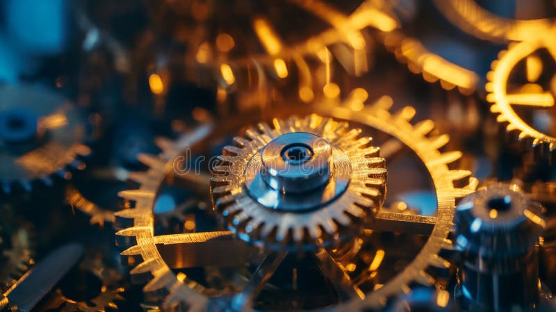 Close-up of Golden Gears and Cogs in Motion, Symbolizing Precision ...