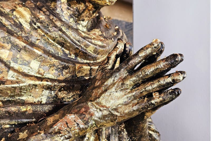 Close Up Golden Hands of Monk Statue. Stock Image - Image of buddhism ...