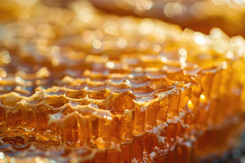 Close-up of Golden Honeycomb Filled with Honey Stock Illustration ...