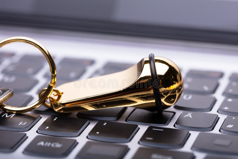 Close-up of Golden Hotel Keychain Stock Image - Image of laptop, home ...
