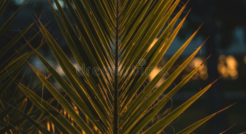 Close Up of a Golden Hour Palm Leaf Stock Illustration - Illustration ...