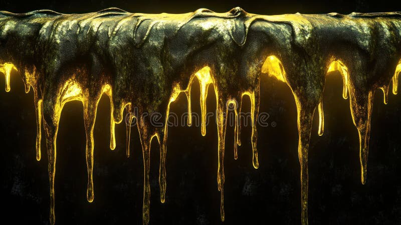 A Close-up of Golden Liquid Dripping in a Glossy, Textured Surface ...