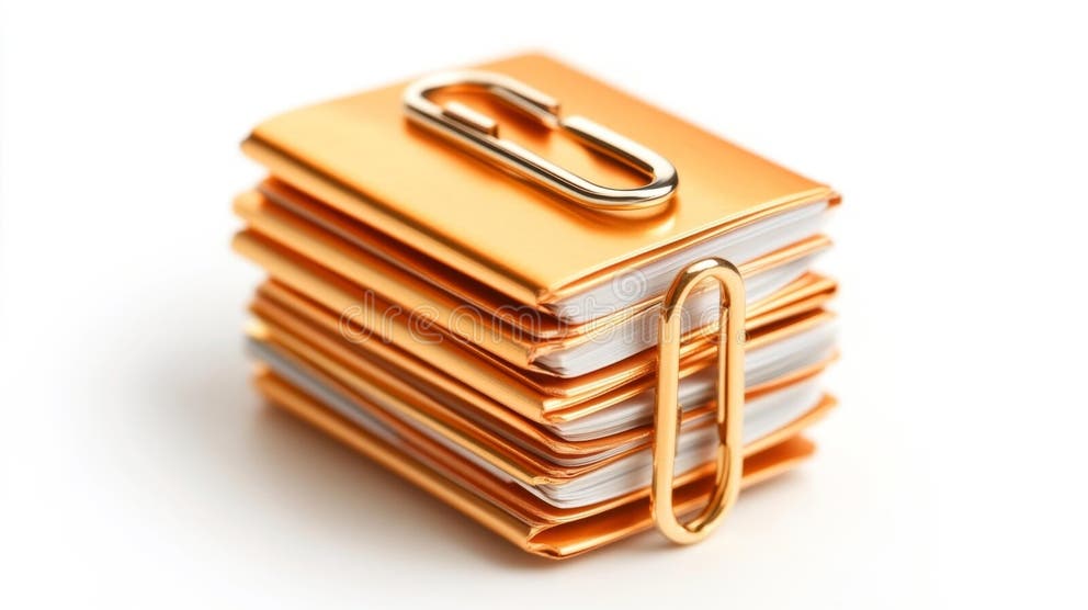 Stack of Golden Paper Clips on a Stack of White Documents Stock ...