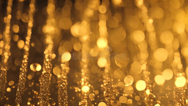 A Close-up of Golden Raindrops Falling on a Reflective Surface ...