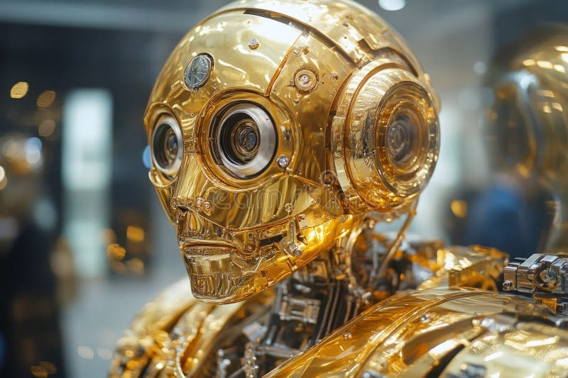 Close Up Golden Robot Showcasing Advanced Technology Artificial ...