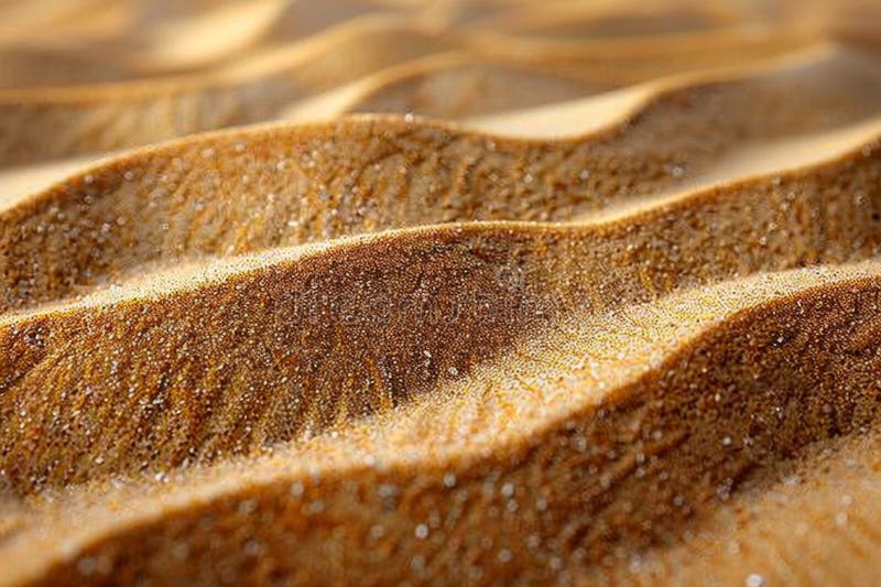Close-up of Golden Sand Ripples with Sparkling Grains, Creating a Wavy ...
