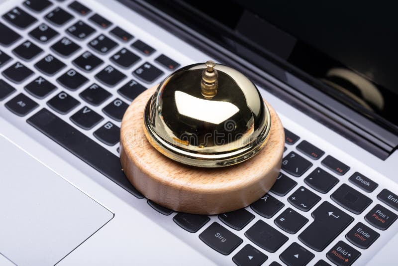 Close-up of Golden Service Bell Stock Image - Image of desk, closeup ...