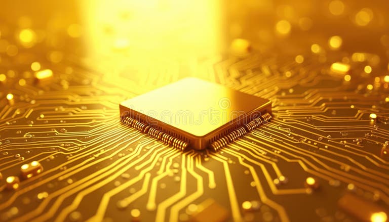 Close-up Golden Tech Illustration Shows Central Processing Unit ...