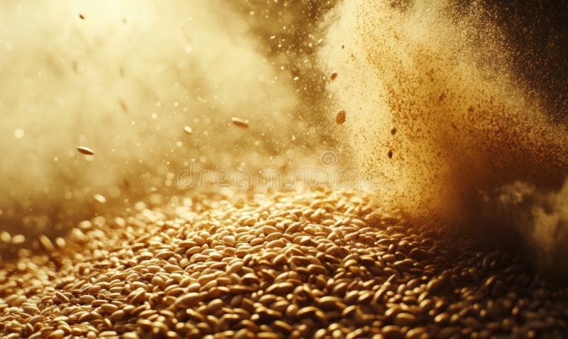 Golden Wheat Grains in Dust Cloud Stock Image - Image of rural, fresh ...