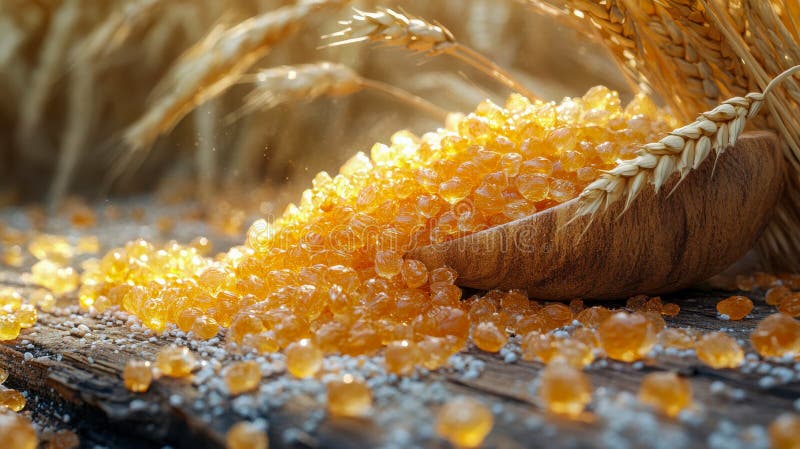 Close-up of Golden Wheat Grains Shining in Sunlight, Spread Over a ...