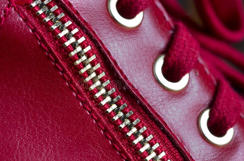 Close-up of Golden Zipper on Red Leather Boot Stock Image - Image of ...