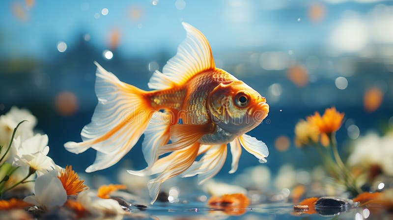 Close Up of Goldfish in Aquarium. Generative AI. Stock Illustration ...