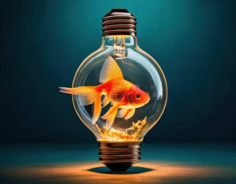 Close Up Goldfish in a Light Bulb Stock Illustration - Illustration of ...