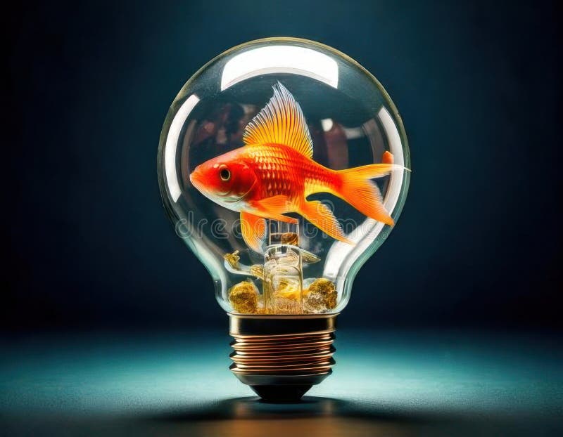 Close Up Goldfish in a Light Bulb Stock Illustration - Illustration of ...