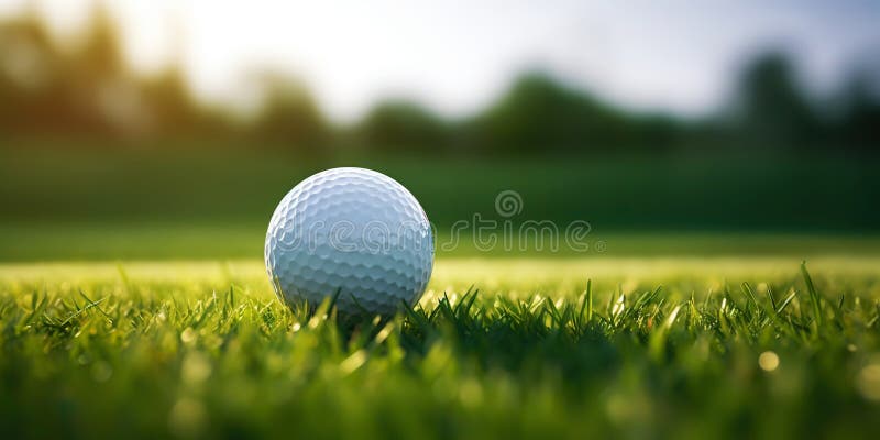 Close-up of Golf Ball on Green Grass of Golf Course, Sunny Day, Blurred ...