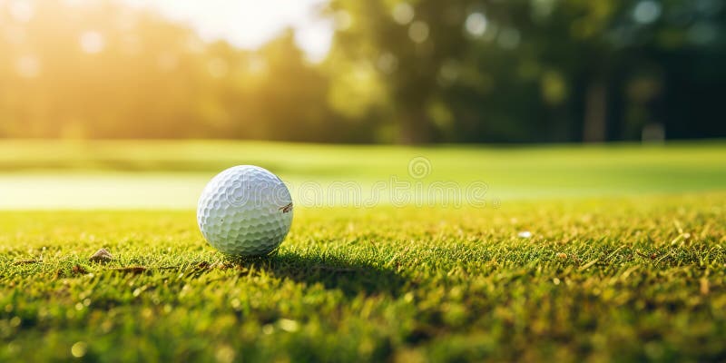 Close-up of Golf Ball on Green Grass of Golf Course, Sunny Day, Blurred ...