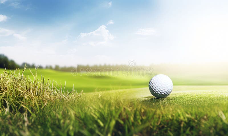 Close Up Golf Ball on Green Grass Field. Open Golf Course Stock ...