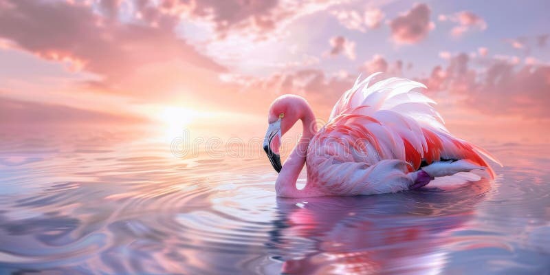 Close Up of a Gorgeous American Flamingo on Sunset Background Stock ...
