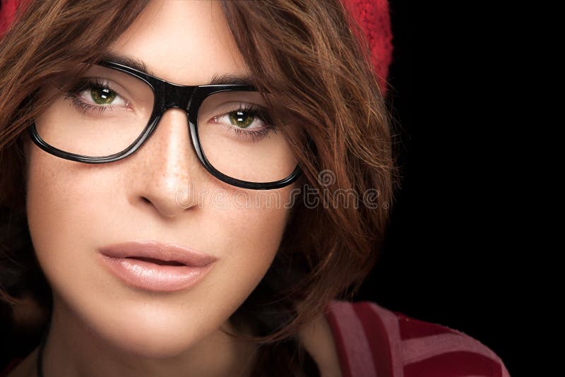 Cool Trendy Eyewear Portrait Gorgeous Young Woman Face With Eye Stock