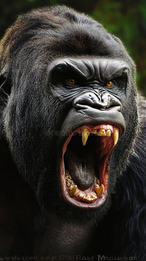A Close Up of a Gorilla with Its Mouth Open Showing Teeth Stock Image - Image of open, dark ...