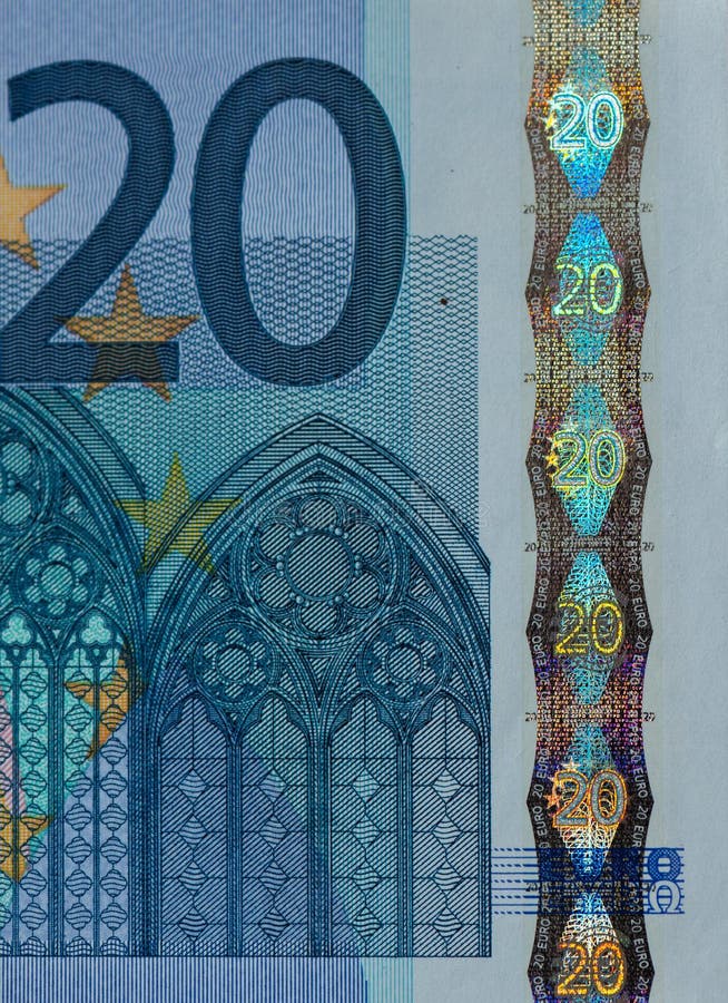 Window in Gothic Architecture and Security Features on 20 Euro Banknote ...