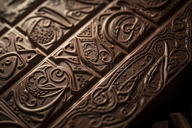 Close-up of Gourmet Chocolate Bar with Intricate Design Stock ...