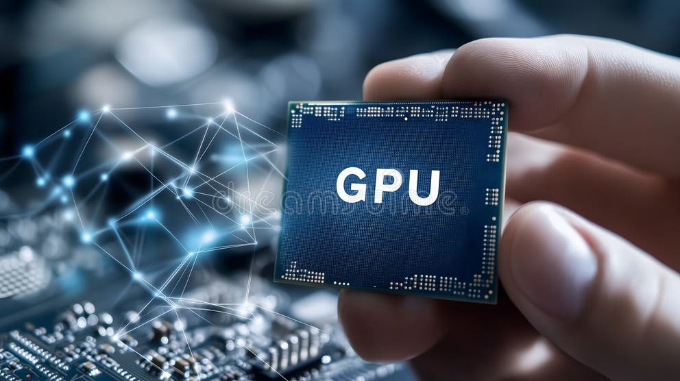 Close-Up of GPU Chip Held in Hand, Representing Advanced Graphics ...
