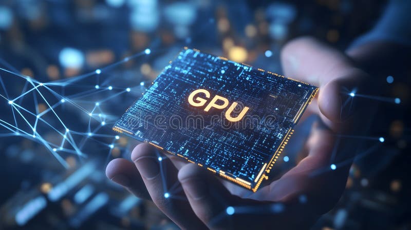Close-Up of GPU Chip Held in Hand, Representing Advanced Graphics ... Close-Up of GPU Chip Held in Hand, Representing Advanced Graphics ...
