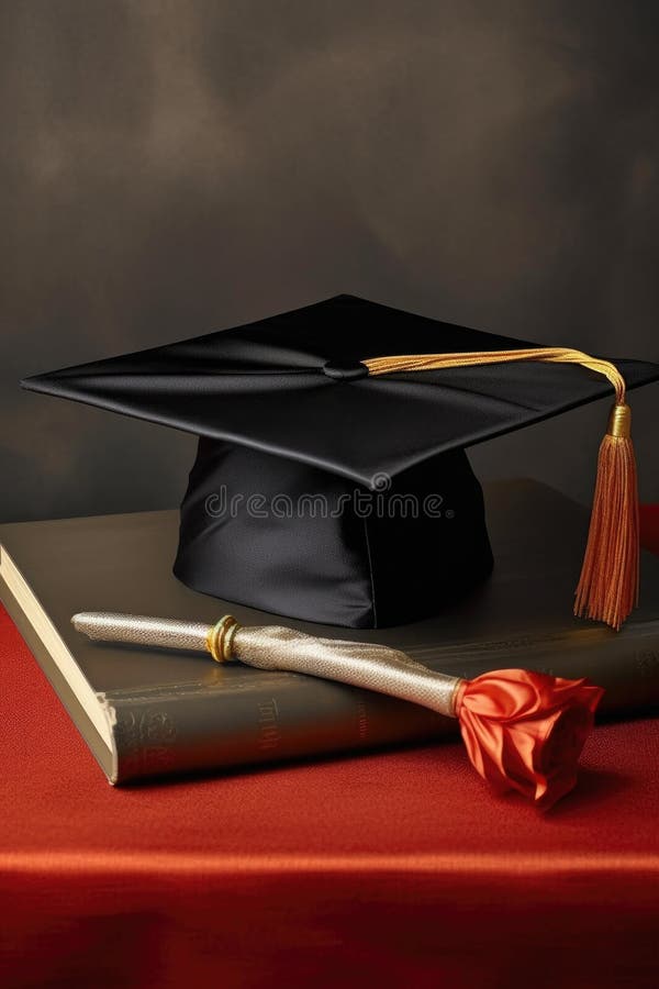 Close-up of a Graduation Cap and Diploma on a Table Stock Illustration ...
