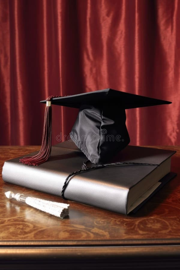 Close-up of a Graduation Cap and Diploma on a Table Stock Illustration ...
