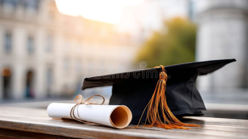 Close-up of a Graduation Cap with a Tassel and a Diploma in Front of a ...