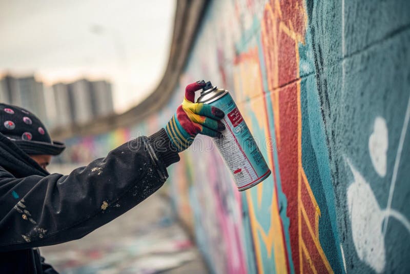 Close-up Graffity Painter Hand - Generated by Ai Stock Illustration ...