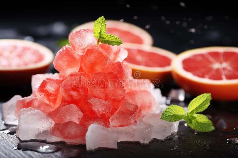Close-Up of Grapefruit and Ice on Table, Refreshing and Vibrant Citrus ...