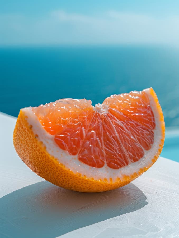 Close-up of a Grapefruit Slice with Ocean in the Background. Stock ...