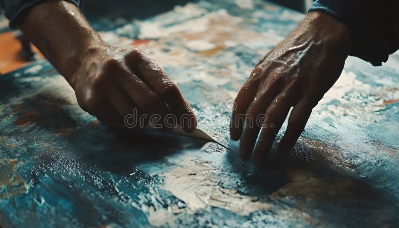 Close Up of Graphic Worker& X27;s Hands Silkscreen Printing with ...