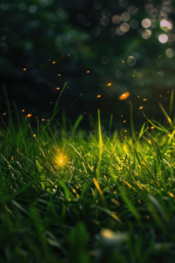 Close Up of Grass with Fireflies, Perfect for Nature Backgrounds Stock ...