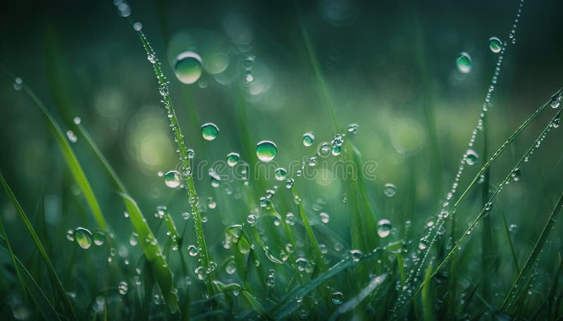 A Close Up of Grass with Water Droplets on the Grass Stock Illustration ...