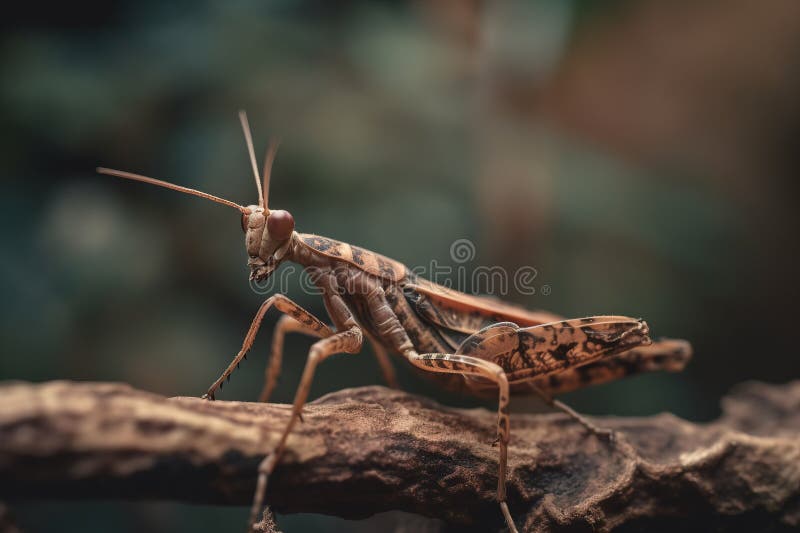 A Close Up of a Grasshopper on a Tree Branch Stock Illustration ...