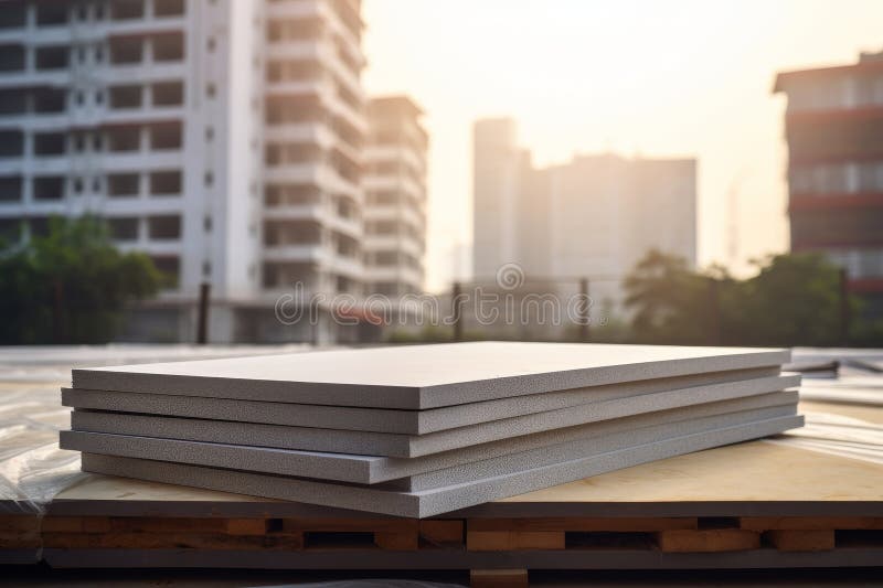 Close Up of Gray Foam Board Stack at a Bright Construction Site with ...