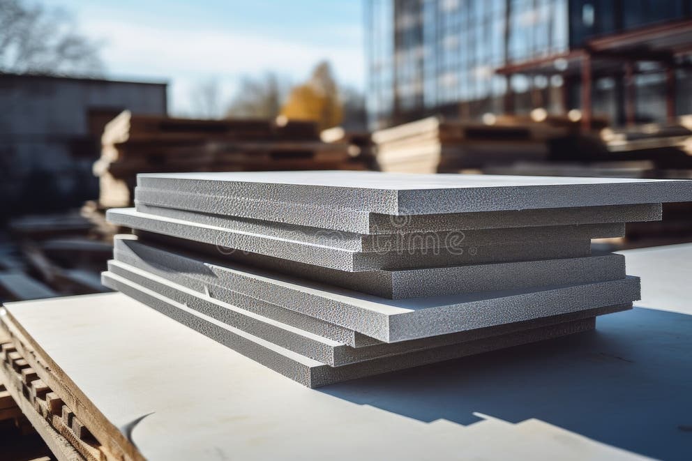 Close Up of Gray Foam Boards at a Construction Site with Building ...