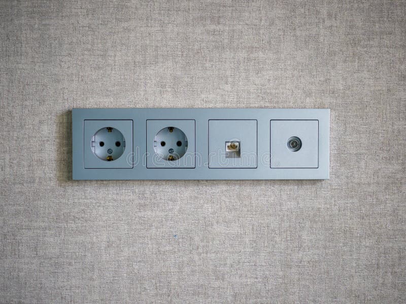 Close-up of a Gray Four Module Socket. Double Electrical Socket ...