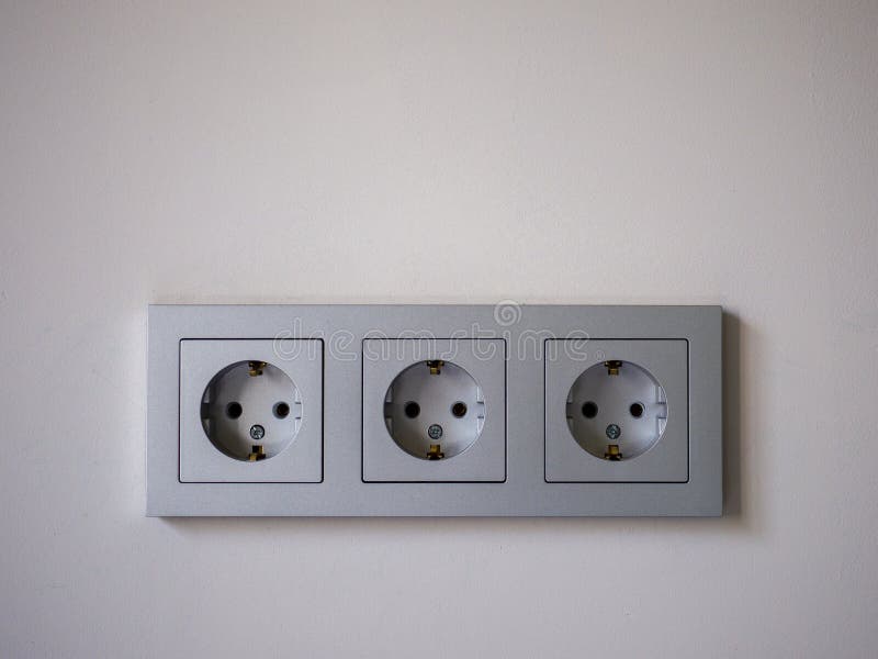 Close-up of a Gray Three Module Electrical Socket. Stock Image - Image ...