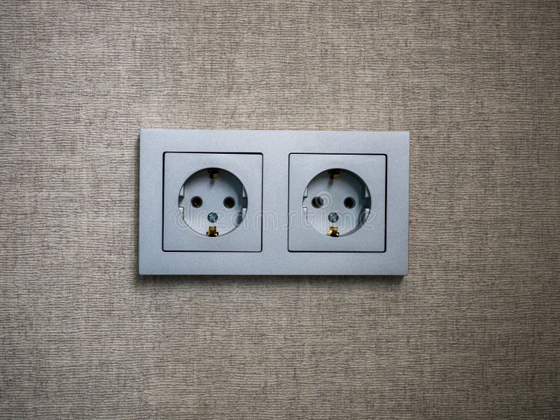 Close-up of a Gray Two Module Socket. Double Electrical Socket. Stock ...