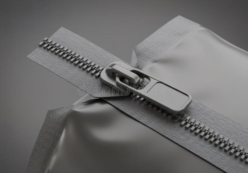 Close Up of a Gray Zipper on Gray Fabric Material Stock Illustration ...